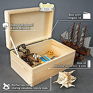 Creative Deco Large Wooden Storage Box with Hinged Lid | 11.8 x 7.87 x 5.51 inches (+-0.5) | Plain Unpainted Gift Box for Tool Toy Shoes Crafts Clothes Jewelry | Rough & UNSANDED Wood Keepsake Chest