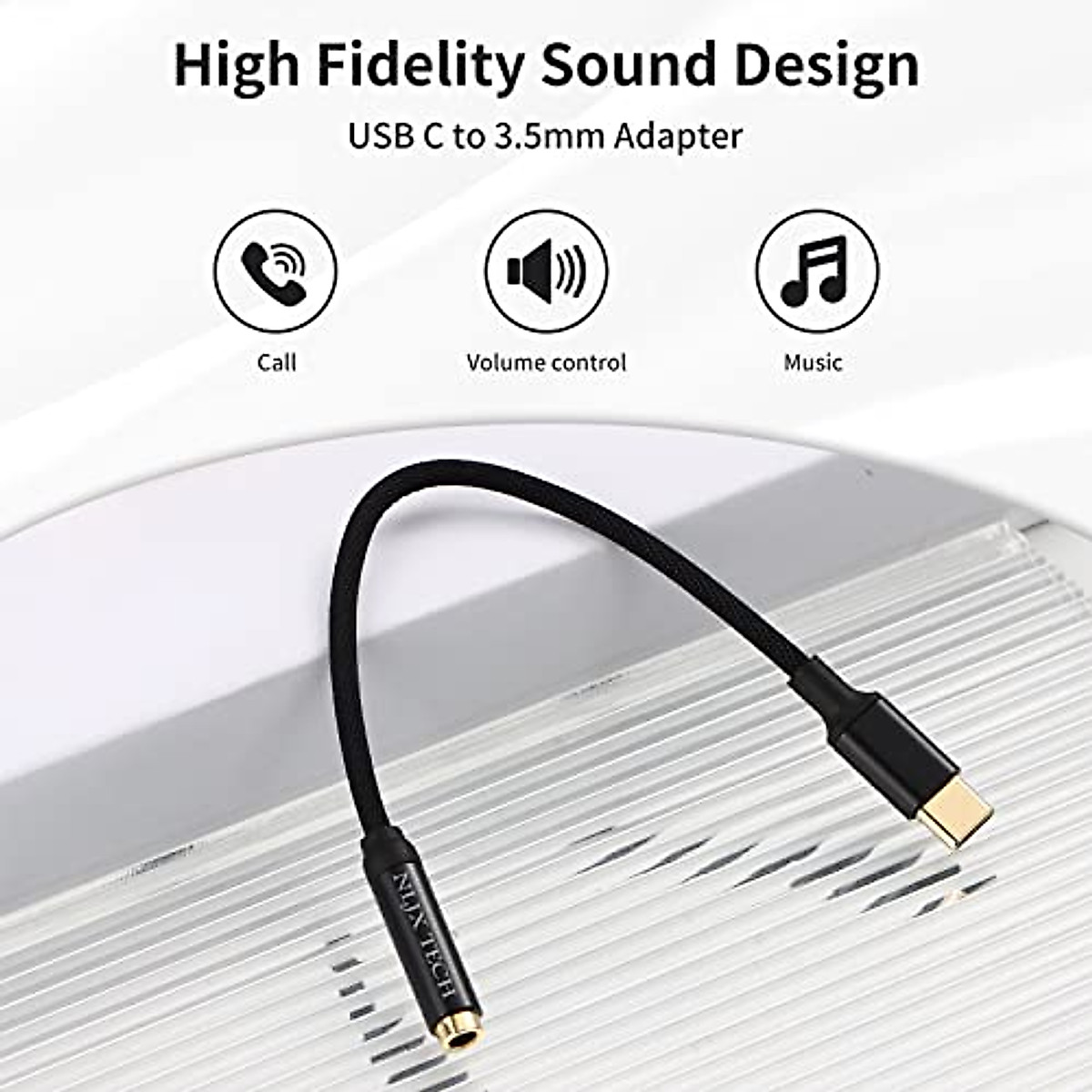 NLJX TECH USB C to 3.5mm Audio Adapter, USB Type C to 3.5mm Headphone Jack Adapter Female to Male for Samsung S8 S20 Series, S21, Note10, Pixel 2, iPad, MacBook（Black）