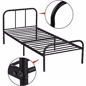 Voilamart Twin Bed with Storage with Headboard and Footboard, Black Metal Platform bed frame No Box Spring Needed,Twin bed frame for Kids