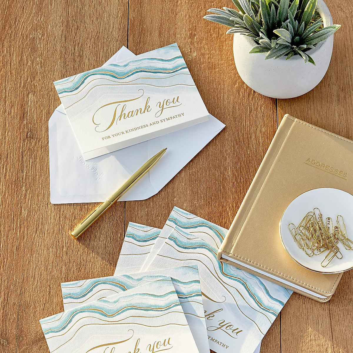 Hallmark Funeral Thank You Cards, Watercolor Agate (20 Thank You for Your Sympathy Cards with Envelopes)