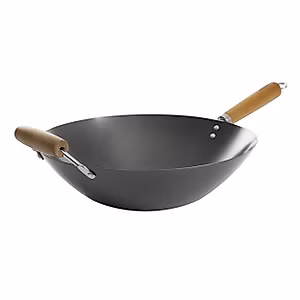 Kenmore Hammond Flat Bottom Carbon Steel Wok, 14-Inch, Black