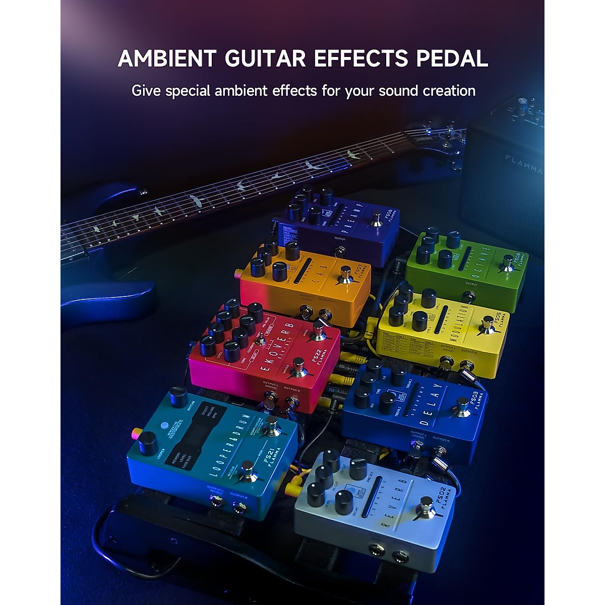 FLAMMA FS22 Stereo Delay & Reverb Combo Effects Pedal Ambient Guitar Pedal with 3 Pairs Combo Effects Reverse Delay Shimmer Reverb Tap Tempo Freeze Trail On Function