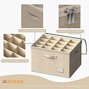 FHSQX Shoe Organizer for Closet,Fits 12 Pair,Shoe Storage Bins with Clear Cover & Adjustable Dividers for Shoes,Shoe Box Storage for Handbags,Blankets,Linen,Clothing (Beige, (19.7 * 15.7 * 12.9) x1)