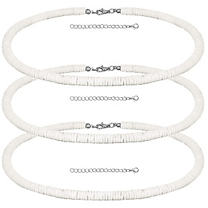 WILLBOND 3 Pcs Puka Shell Necklace Men Women White Surfer Necklace Seashell Necklace Shell Beaded Choker with Extension Chain (18 Inch)