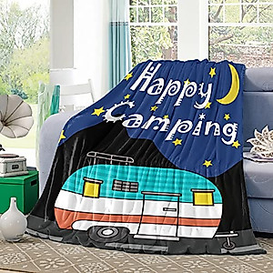 SUN-Shine Super Soft Lightweight Throw Blankets Cozy Warm Microfiber Blanket for Bed Couch Chair Camping Travel All Seasons Daily Use Living Room Bedroom,Happy Camping Night Camper Sky Moon and Stars