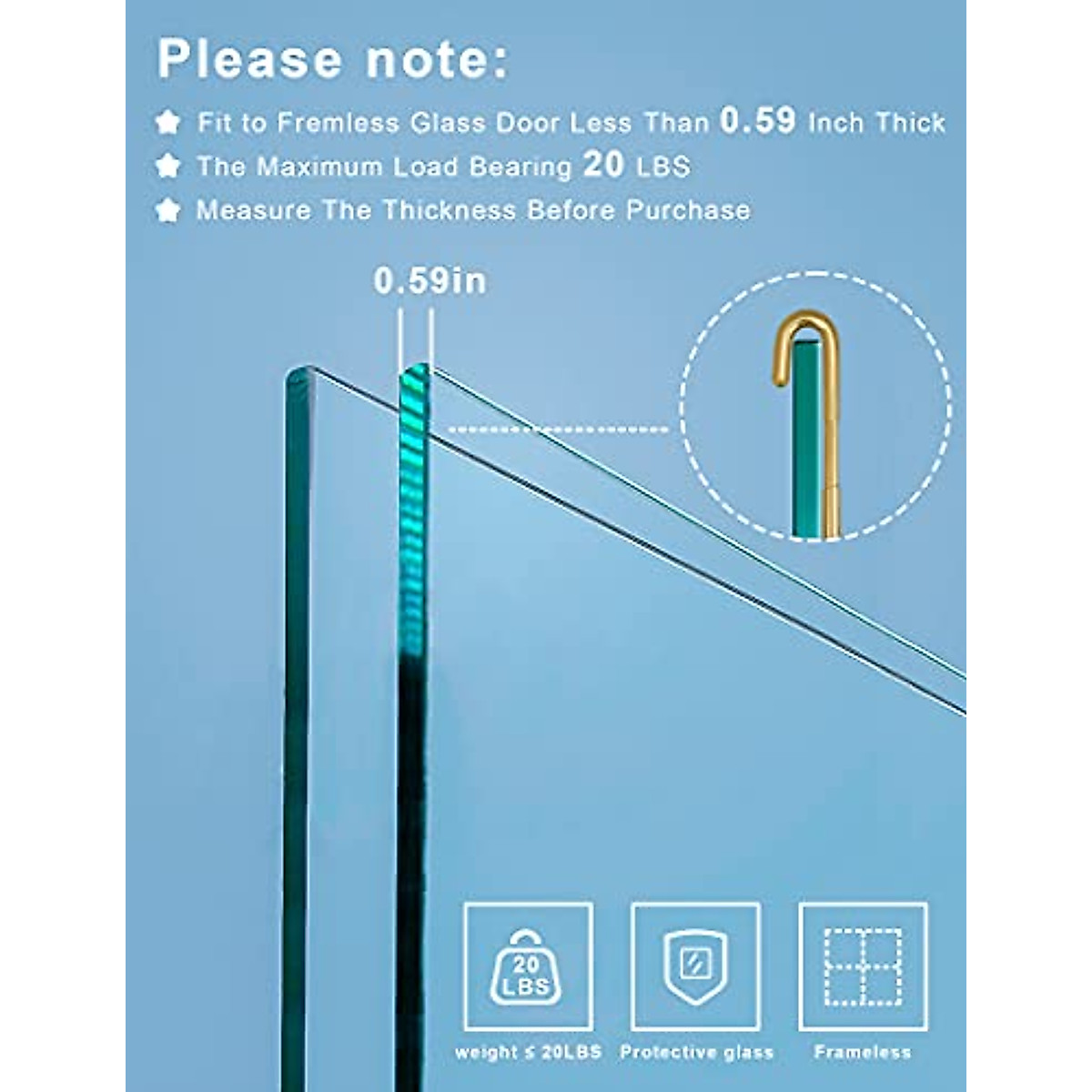 Artife Shower Door Hooks for Bathroom Frameless Glass Door, 304 Stainless Steel Towel Hook Hanging Towel, Bathing Suits, Robe, Squeegee, Loofah, Shaver, Gold 2 Pcs