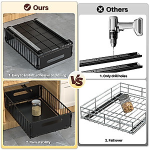 ALANSON 4 Pack Pull Out Cabinet Organizer, Pull out drawers for cabinets with EVA Adhesive Tape, Heavy Duty Sliding Kitchen Organizers and Storage, Suitable for Pantry, Bathroom, Bedroom