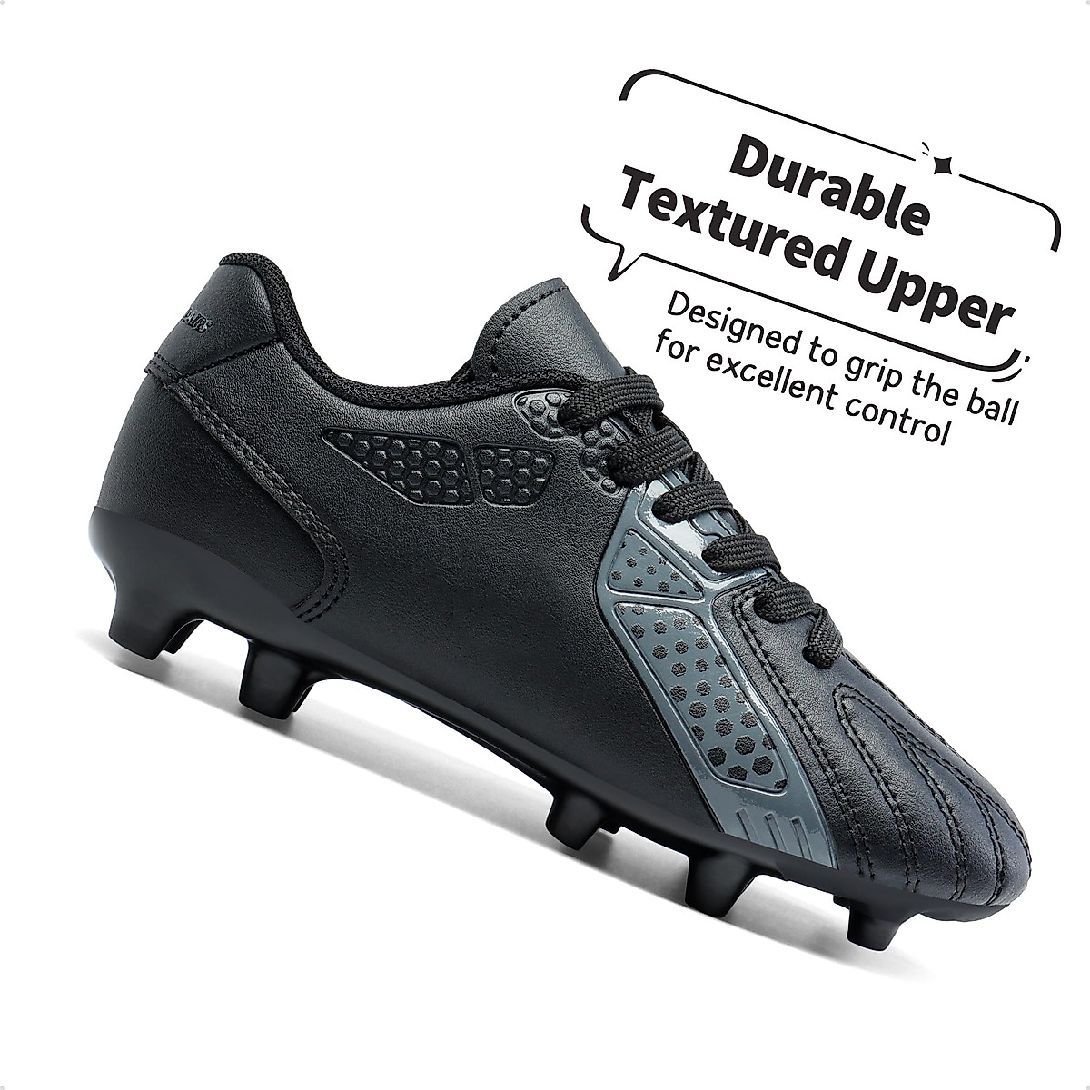 DREAM PAIRS Boys Girls Soccer Cleats Youth Firm Groud Classic Lightweight Football Shoes for Little/Big Kid,Size 4 Big Kid,Black/Dark/Grey,HZ19006K