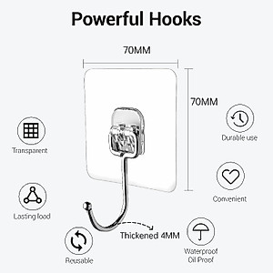 ALLFONDO Large Adhesive Hooks 44 LB(MAX), 12 Pack. Waterproof RUSTPROOF Wall Hooks Stainless Steel Coat Towel Hook for: Indoor, Kitchen, Bathroom, Shower, Home, Office USE