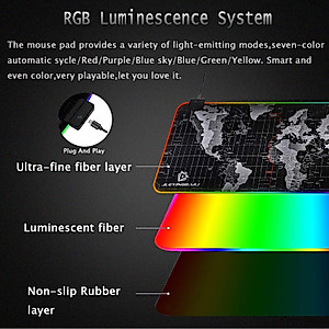 JYZZ RGB Gaming Mouse Pad - Large Led Keyboard Pad, Mouse Mat with HD Map, Smoothly Waterproof Surface, Non-Slip Rubber Base, 31.5"" X 11.8"" & 14 Light Modes