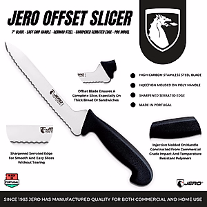 Jero 7 Inch Offset Serrated Slicing Knife - High-Carbon Stainless Steel Sharp Serrated Blade - For Bread, Sandwiches, Smoked Meats, Vegetables - Made In Portugal