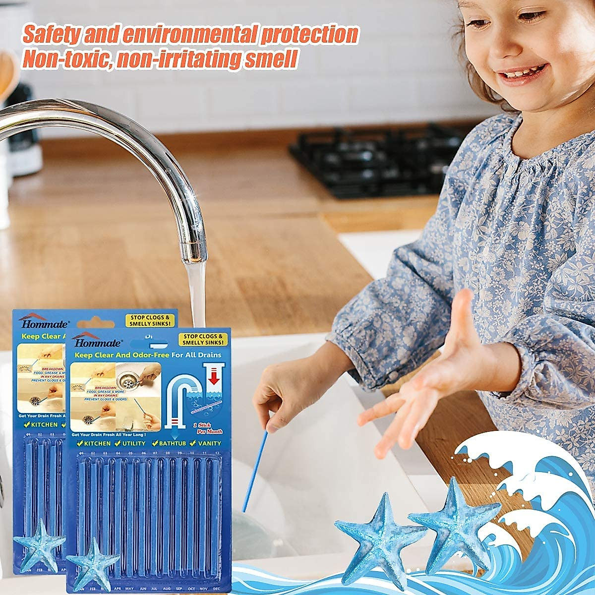 Drain Cleaner Sticks Drain Sticks for Clogs and Odors Powered Sticks for Clearing Grease, Fats, Oils, and Soap Scum from Your Drains