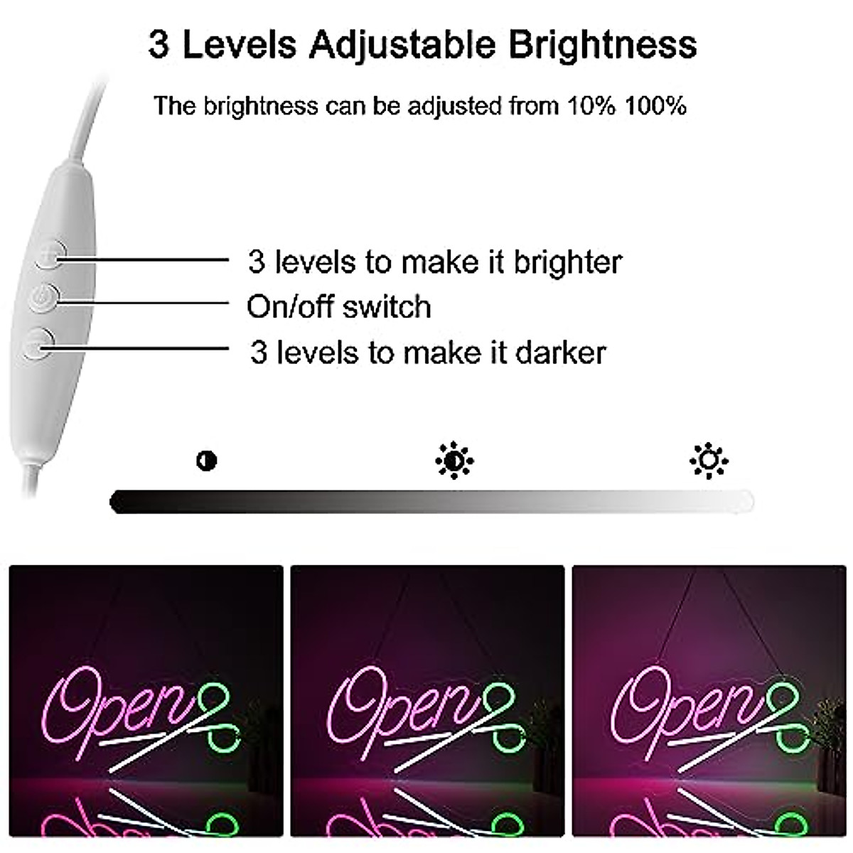 Hair Cut Salon Open Neon Sign for Barbershop Scissors Wall Décor with Dimmable Switch LED Haircut Barber Neon Business Signs Light