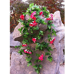 XHSP 2 Bunches Artificial Vines 35.4" Morning Glory Hanging Plants Silk Garland Fake Green Plant Home Garden Wall Fence Stairway Outdoor Wedding Hanging Baskets Decor