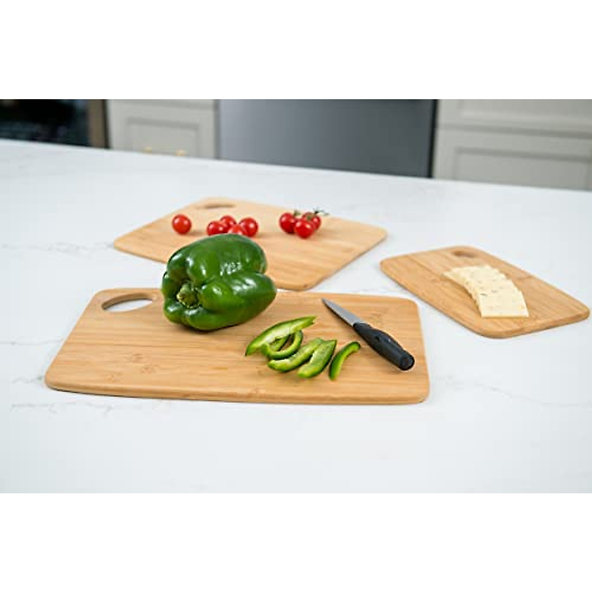 Lipper International Bamboo Wood Thin Cutting Board with Oval Hole in Corner, Assorted Sizes, Set of 3