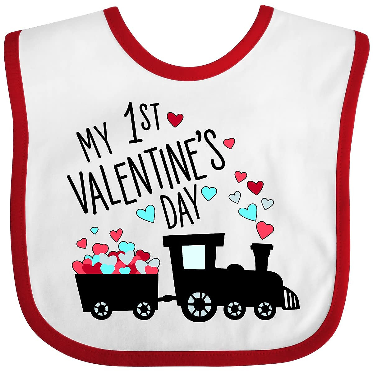 inktastic My First Valentines Day- Train Baby Bib White and Red 33aca