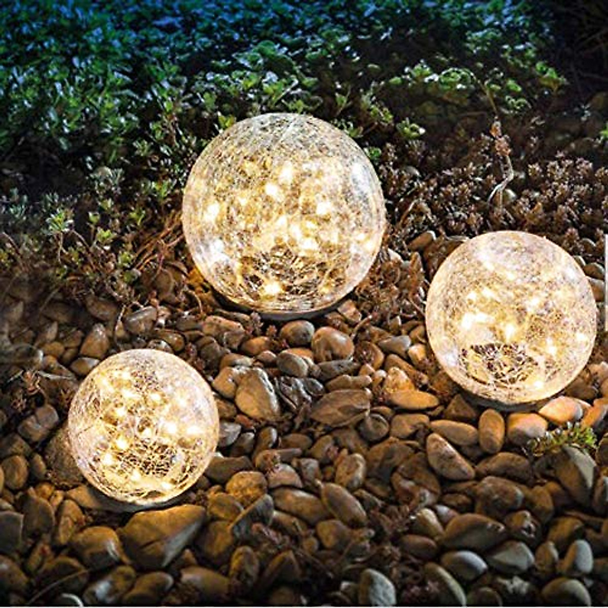 Bannad Garden Solar Lights, 2 Packs Cracked Glass Ball Waterproof Warm White LED for Outdoor Decor Decorations Pathway Patio Yard Lawn 6 Globe (3.9", 4.7", 5.9")