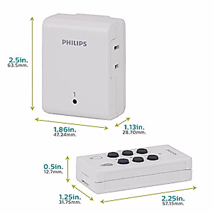 Philips Indoor Lighting Control with Wireless Remote Switch, 3 Receivers, ON/OFF Control, 1 Polarized Outlet Each, 80ft. Signal, Ideal for Lamps, Seasonal Lighting, LED, SPC1235AT/27