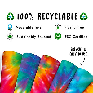 CENTRAL 23 - Colorful Wrapping Paper - 6 Sheets of Rainbow Gift Wrap - Birthday Wrapping Paper For Men Women Teenager - Tie Dye - Pride - Psychedelic - Vegan Ink - Recyclable - Made in UK