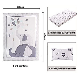 Geapul 4PCS Nursery Baby Crib Bedding Set for Boys Girls Crib Quilt,Crib Sheet,Toddler Pillowcase,Wall Decals Soft Nursery Bedding Set for Baby Bed