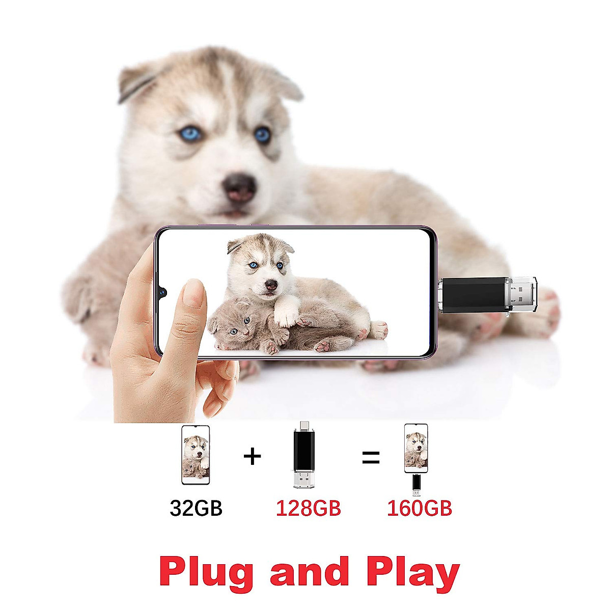 Vansuny 128GB Type C Flash Drive 2 in 1 OTG USB 3.0 + USB C Memory Stick with Keychain Dual Thumb Photo Stick Jump Drive for Android Smartphone, Computers, MacBook, Tablets, PC