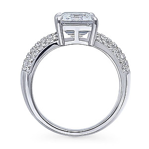 BERRICLE Sterling Silver Solitaire Wedding Engagement Rings 3.8 Carat Emerald Cut Cubic Zirconia CZ Cocktail Ring for Women, Rhodium Plated Size 6