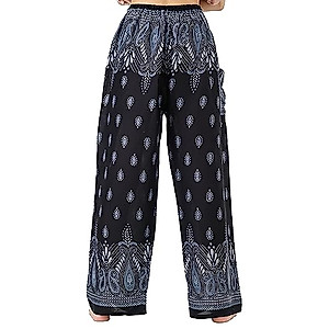 B BANGKOK PANTS Harem Pants Women Hippie Clothes Boho Print Drawstring (as1, Alpha, one_Size, Regular, Regular, Bohemian Black, Relaxed)