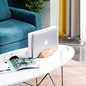 SINORHEMA Vertical Laptop Stand 2 Slots for Computer Desk Monitor Stand Double MacBook Holder and Dock Compatible with All MacBook Pro Air iPad Surfaces Beech