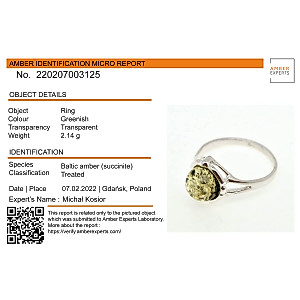 HolidayGiftShops Sterling Silver and Baltic Green Amber Adult Ring Clara- Size 8