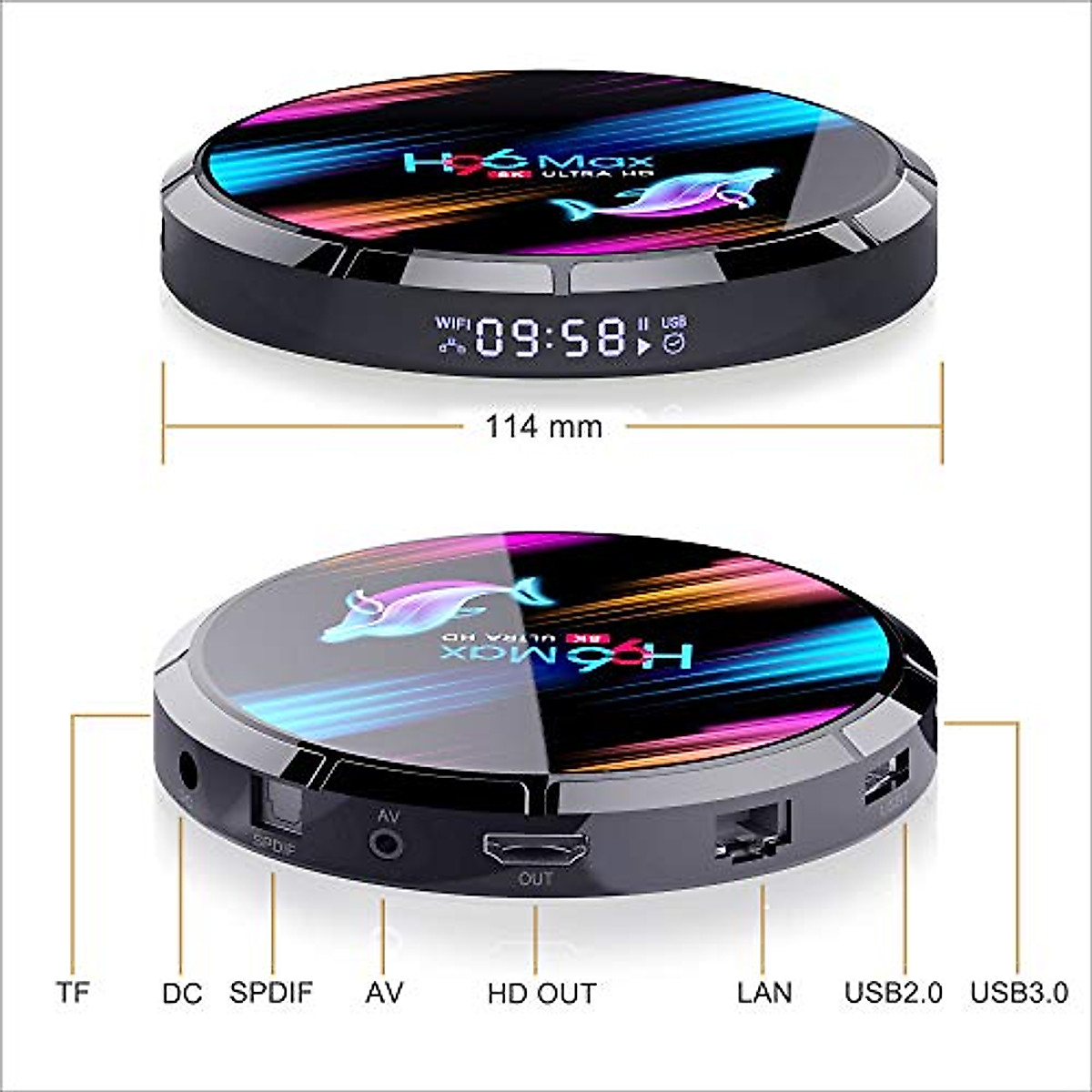 Android 9.0 TV Box 4GB RAM 64GB ROM H96 Max Smart TV Box Amlogic S905X3 Quad-core 8K/1000M LAN/1080P/USB 3.0/H.265/WIFI 2.4G/5G Android TV Box Media Player