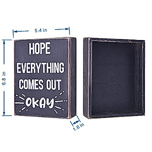 Noilk Funny Bathroom Decor Signs,Rustic Farmhouse Cute Restroom Washroom Home Decor For Shelf,Western Modern Room Wood Decorations Wall Art Accessories,Office Relex Sayings Box Sign Black