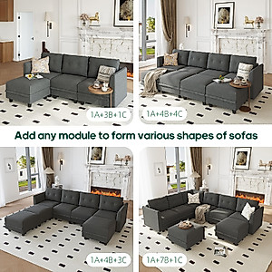 LLappuil Modular Sectional Sofa with Reversible Chaise, L Shaped Sofa with Ottoman, 4 Seater Sectional Corner Couch with Storage, Black