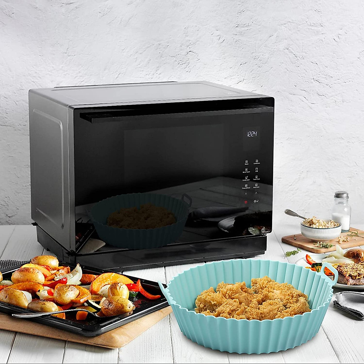 Air Fryer Silicone Liners, Reusable Silicone Air Fryer Liners, 7.5 Inch Silicone Inserts for 3QT-5QT Air-Fryer, Silicone Pot Basket Air Fryer Oven Accessories, 2-Pack (Gray+Pink)