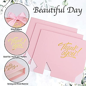 KPOSIYA Small Gift Bags, 50 Pack Small Thank You Bags 4.5x1.8x3.9 Inches Party Favor Bags Pink Paper Gift Bags Candy Bags with Bow Ribbon,Mini Gift Bags for Wedding Baby Shower Birthday Bridal Business Party Supplies (Pink)