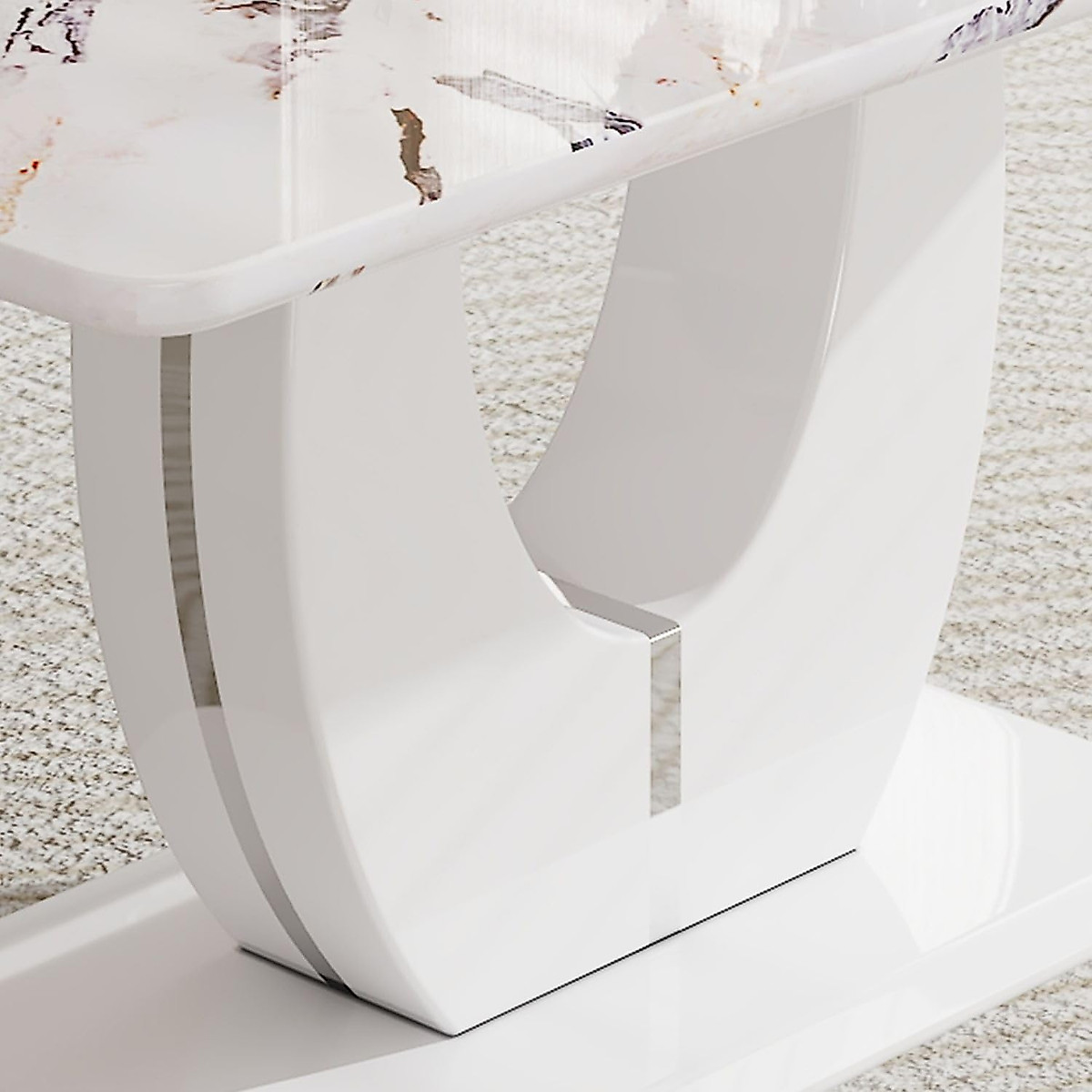 YWUFUART 63" Modern Marble Table,Rectangular Dining Table for 6,Imitation Marble Grain Dinner Table for Kitchen,Dining Room,White