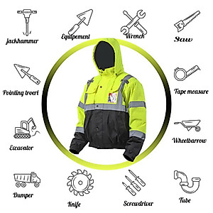 Reflective Hi Vis Winter Jacket, Safety Yellow Jackets for Men, High Visibility Work Construction Jackets