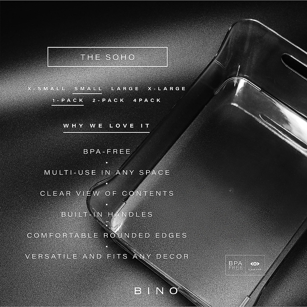 BINO Refrigerator, Freezer and Pantry Cabinet Storage Organizer Bin with Handles - Clear and Transparent Plastic Wide Nesting Food Container for Home and Kitchen (Clear, Small)