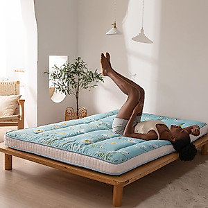 MAXYOYO Rustic Floral Korean Futon Mattress, Japanese Floor Mattress Quilted Bed Mattress Topper, Extra Thick Folding Sleeping Pad Tatami Mat Breathable Floor Lounger Guest Bed for Camping Couch, Full
