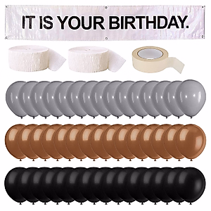 It is Your Birthday Banner, The Office Theme Infamous Husband Birthday Party Decorations,Grey Brown Black Latex Balloons ，White Crepe Streamer Rolls + Tape ，The Office Birthday Decorations 49Pcs Kit