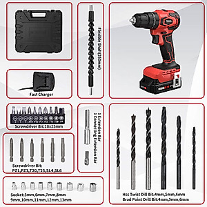 Ronghe 20V Brushless Cordless Drill, Max torque 442 In-lbs,20+3 Torque setting 3/8” Automatic Chuck, equiped with 34 pcs Drill bit set, Battery and Fast charger for Home improvement & DIY project