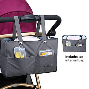 Diaper Bag Tote, Large Travel Diaper Bag, Baby Bags with Changing Pad and Diaper Bag Organizer Insert for Tote - Dark Grey