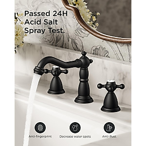 FORIOUS Antique Black Bathroom Faucets, Bathroom Sink Faucet Two Handle 3 Hole, Widespread Matte Black Bathroom Faucet with Metal Pop-up Drain & Supply Lines Faucet for Bathroom Sink, Farmhouse