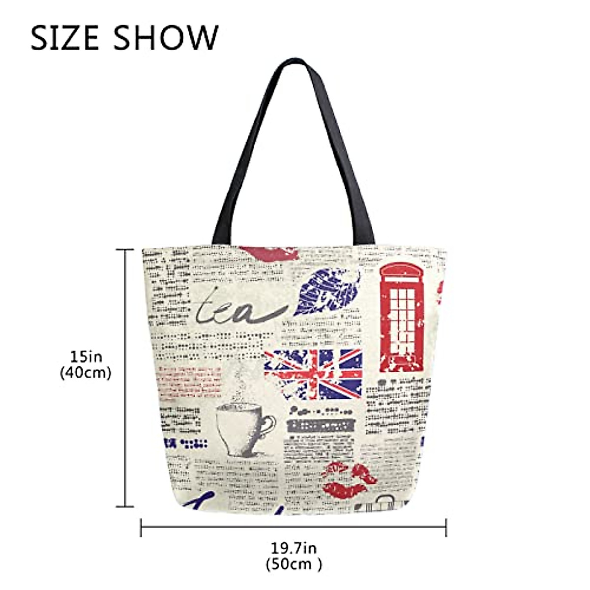 ALAZA Newspaper British Flag Retro Canvas Tote Bag for womenLarge Women Casual Shoulder Bag Handbag,Shopping Grocery Cotton Bag Reusable,Multipurpose,Heavy Duty For Outdoors Weekender Travel