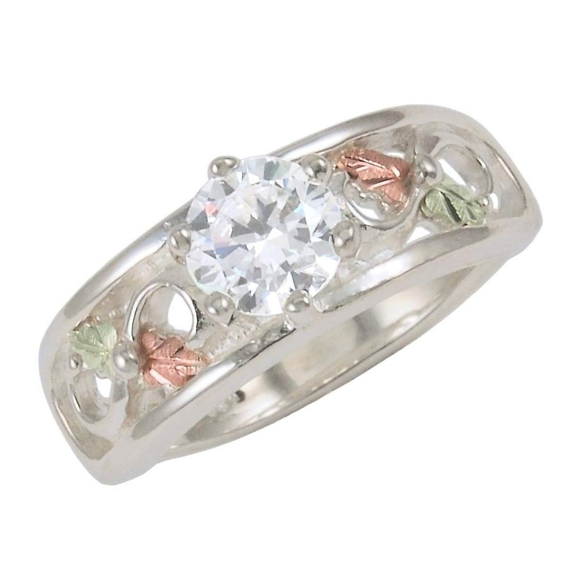 Round Cubic Zirconia Infinity Band, Sterling Silver, 12k Green and Rose Gold Black Hills Gold Size 7