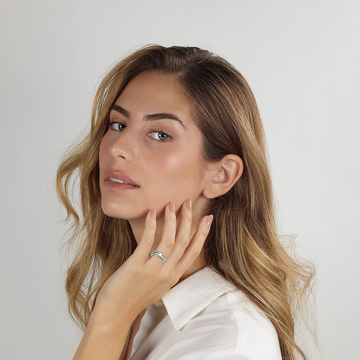 925 Sterling Silver 9k Gold Spinning Ring Jewish Blessing For He Shall Give His Angels Charge Over Thee, To Keep Thee In All Thy Ways 0.31" Handmade Jewelry Spiritual Rare Holyland Hebrew Kabbalah Art