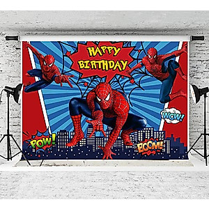 chaungda Spider Man Happy Birthday Banner Backdrops Boys Photography Backdrops Party Decoration Party Sign Dessert Table Yard Signs Photo Backgrounds Party Supplies 5x3ft zf-2019418-5x3ft-fba
