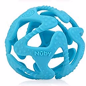 Nuby 100% Silicone Tuggy Teether Ball, 6 Months+ (Aqua)