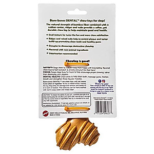 SPOT Bam-Bones Dental Bone - Made with Bamboo Fiber and a Massaging Rubber Center, Durable Oral Care Dog Chew for Light Chewers & Teething Puppies Under 40lbs, 7in, Allergen Free Peanut Butter Flavor