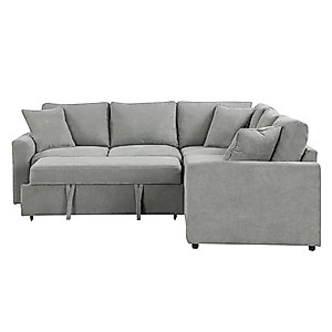 Extra Wide Deep Seat Convertible Sleeper Sectional Sofa Pull Out Couch Bed , L Shaped Upholstered Reversible Corner Lounge Sofabed , 2 IN 1 Pullout Sofa&Couches with Thicked Cushions for Living Room