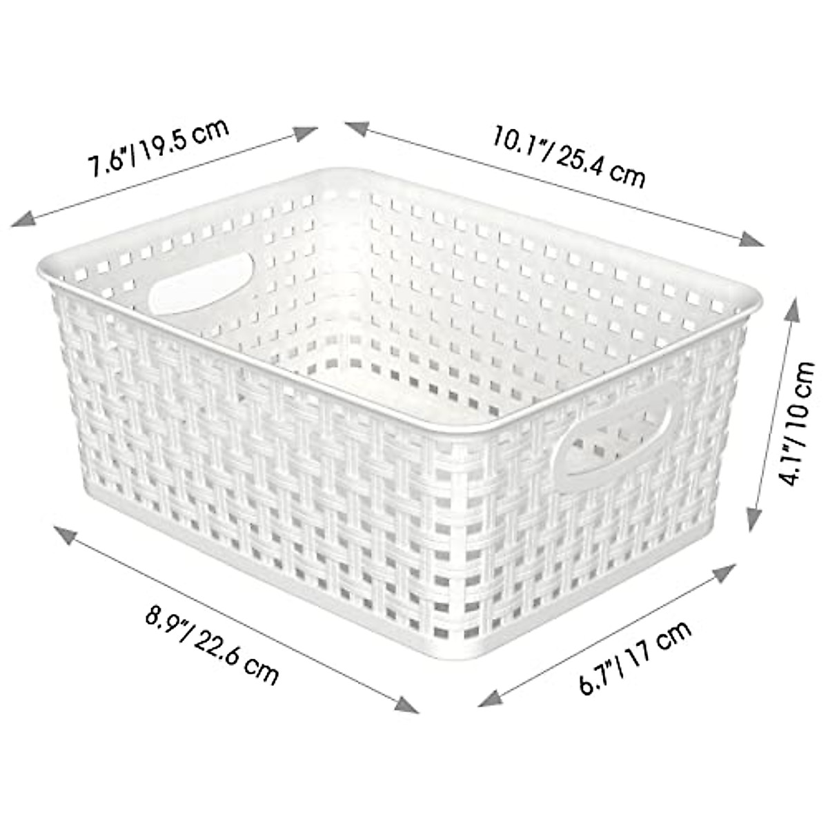 Woven Plastic Storage Baskets, 6 Pack White Weave Bins Organizer, 10.1" x 7.55" x 4.1"